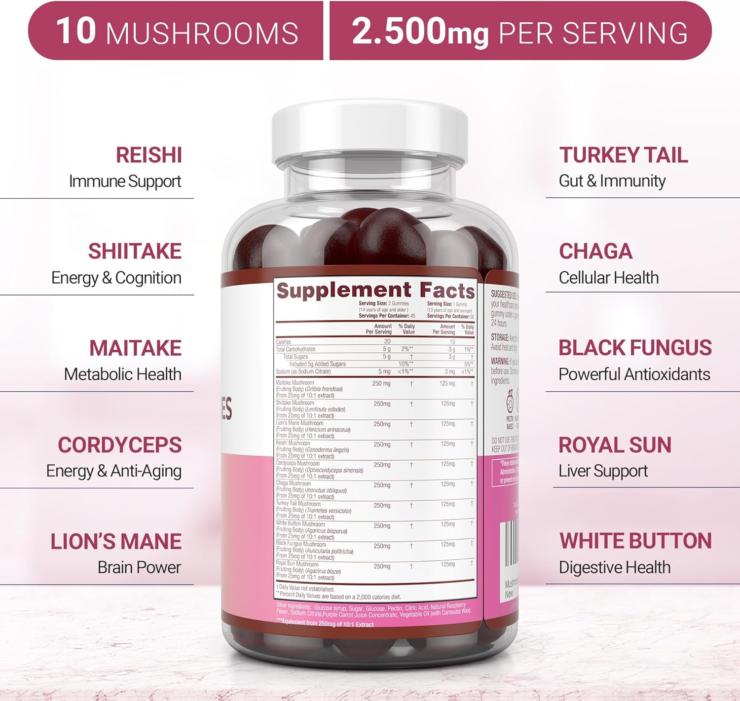Mushroom Complex Gummies - 10 Mushroom Supplement w Lions Mane Gushroo ...
